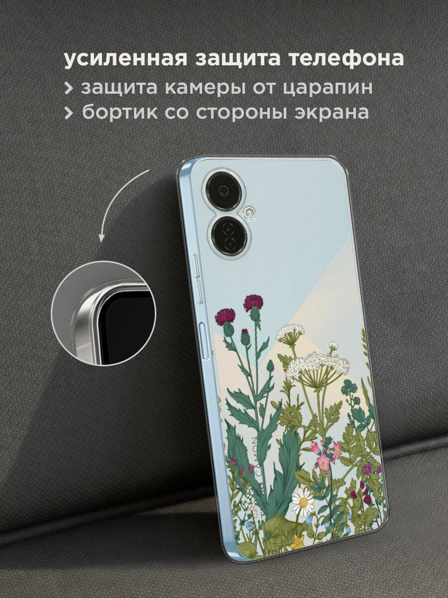 Чехол на Tecno Camon 19 Neo / Техно Камон 19 Нео с принтом "Дикие полевые цветы", прозрачный — фото 1