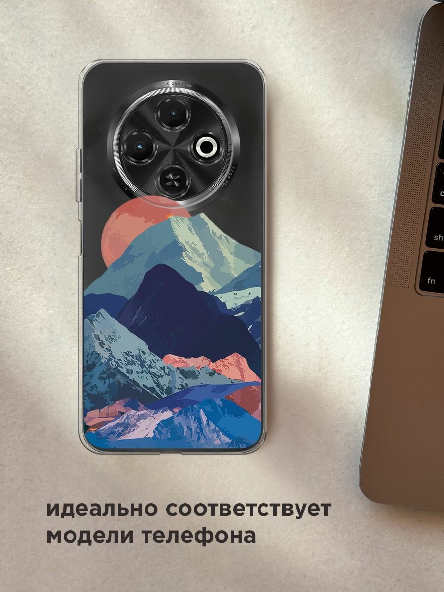 Чехол на Tecno Spark 30C / Текно Спарк 30C с принтом "Закат в снежных горах", прозрачный — фото 1