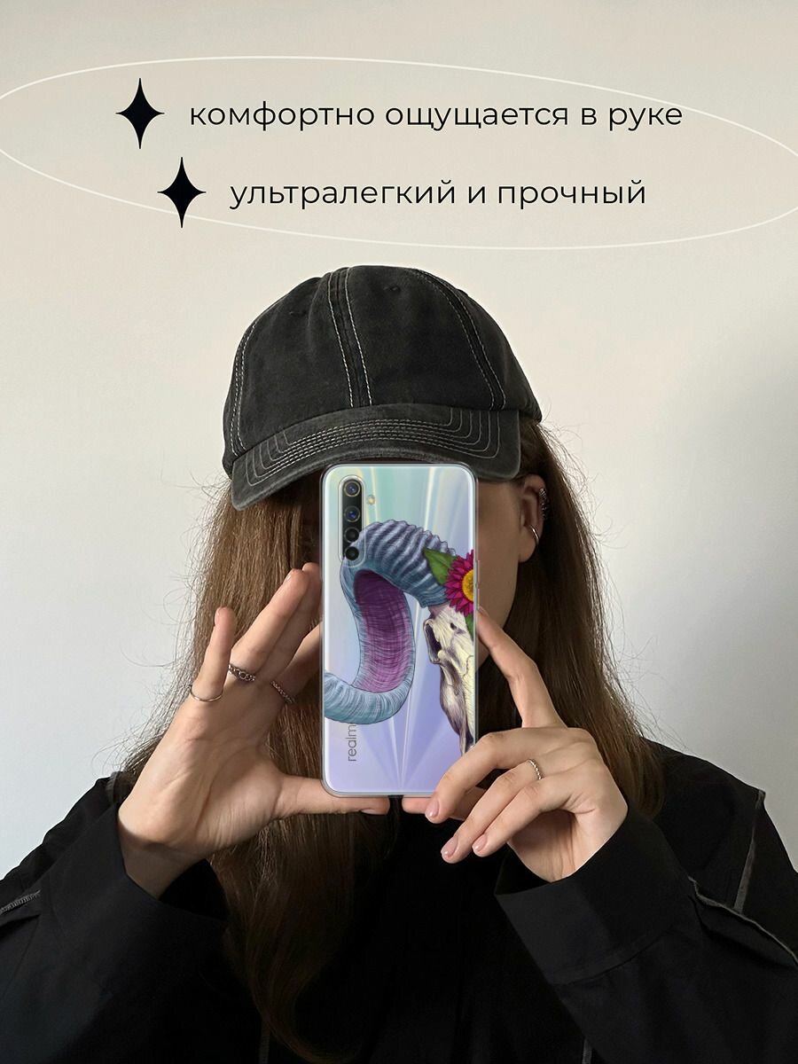 Чехол на Realme 6 / Реалми 6 с принтом "Мифический череп", прозрачный — фото 1