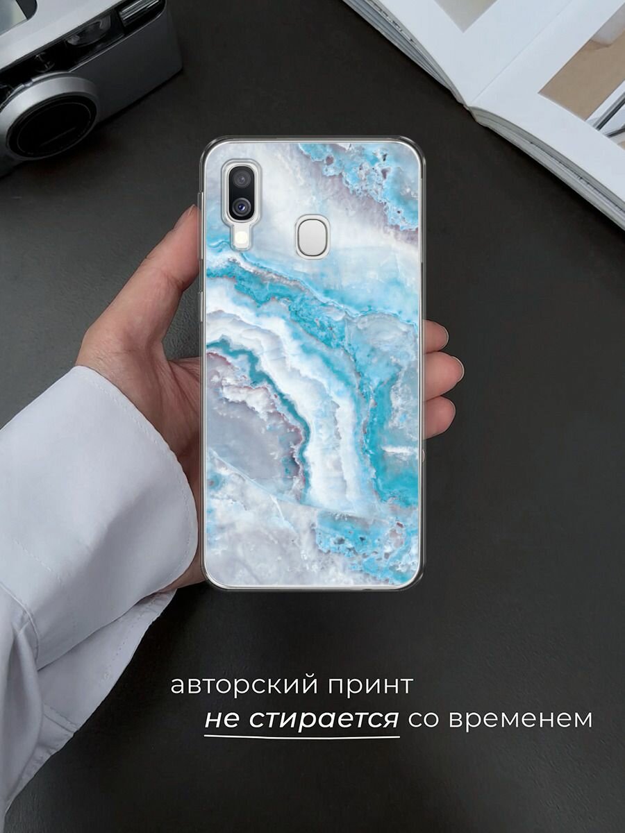 Чехол на Samsung Galaxy A40 / Самсунг Галакси А40 с принтом "Нежно-голубой мрамор" — фото 1