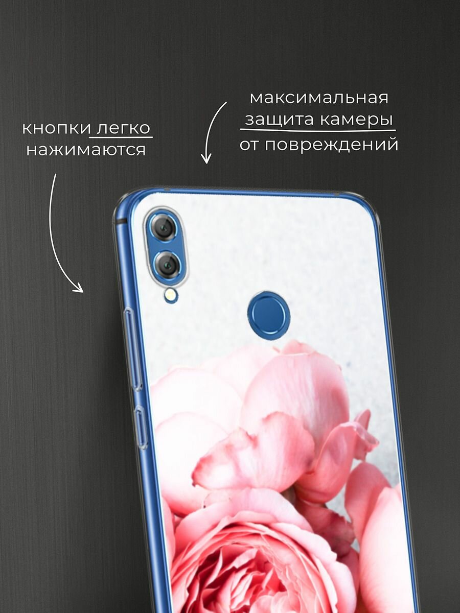 Силиконовый чехол на Honor 8X / Хонор 8Х с принтом "Пионы на белом" — фото 1