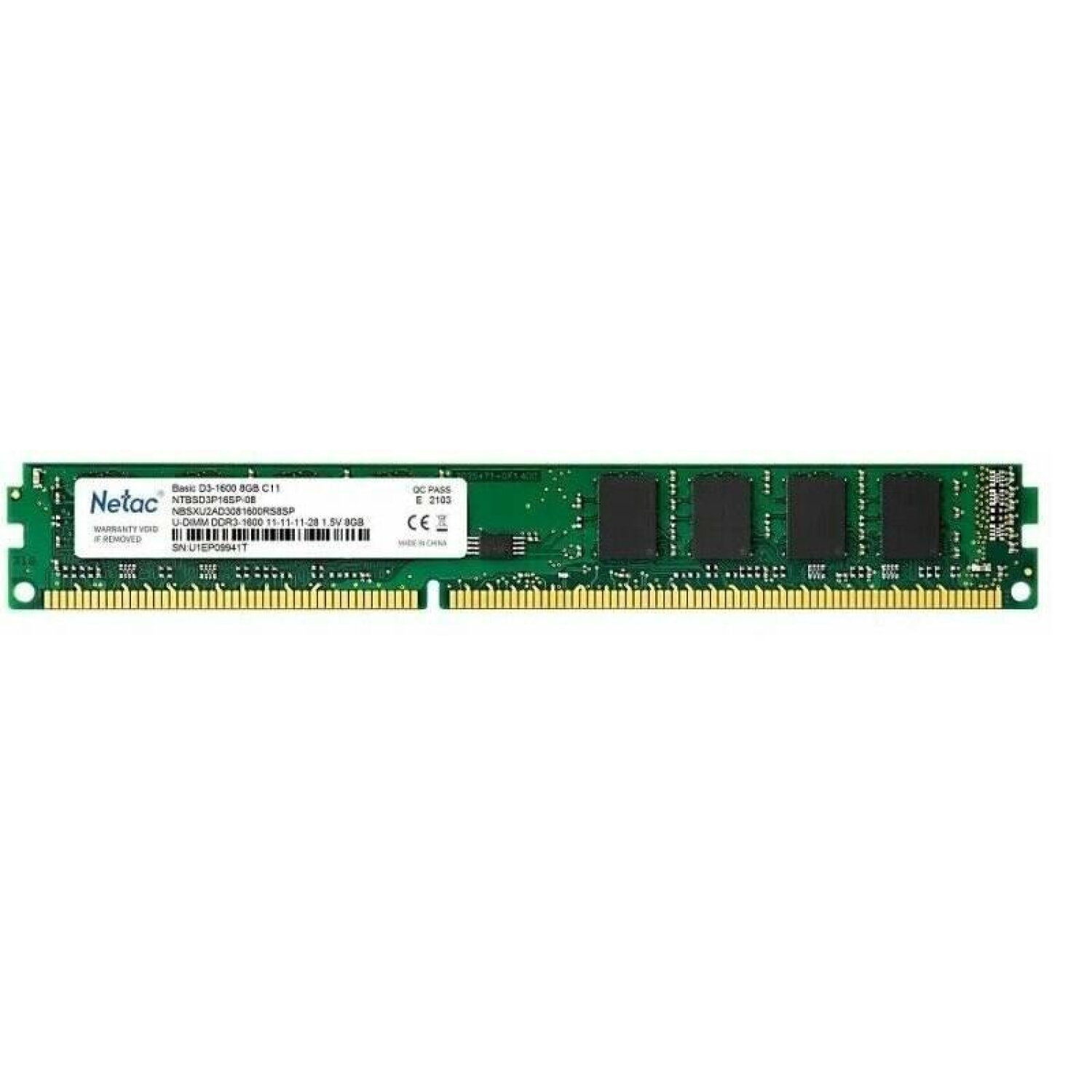 Модуль памяти Netac DDR3, DIMM, 8 Gb, 1600 Mhz, CL11