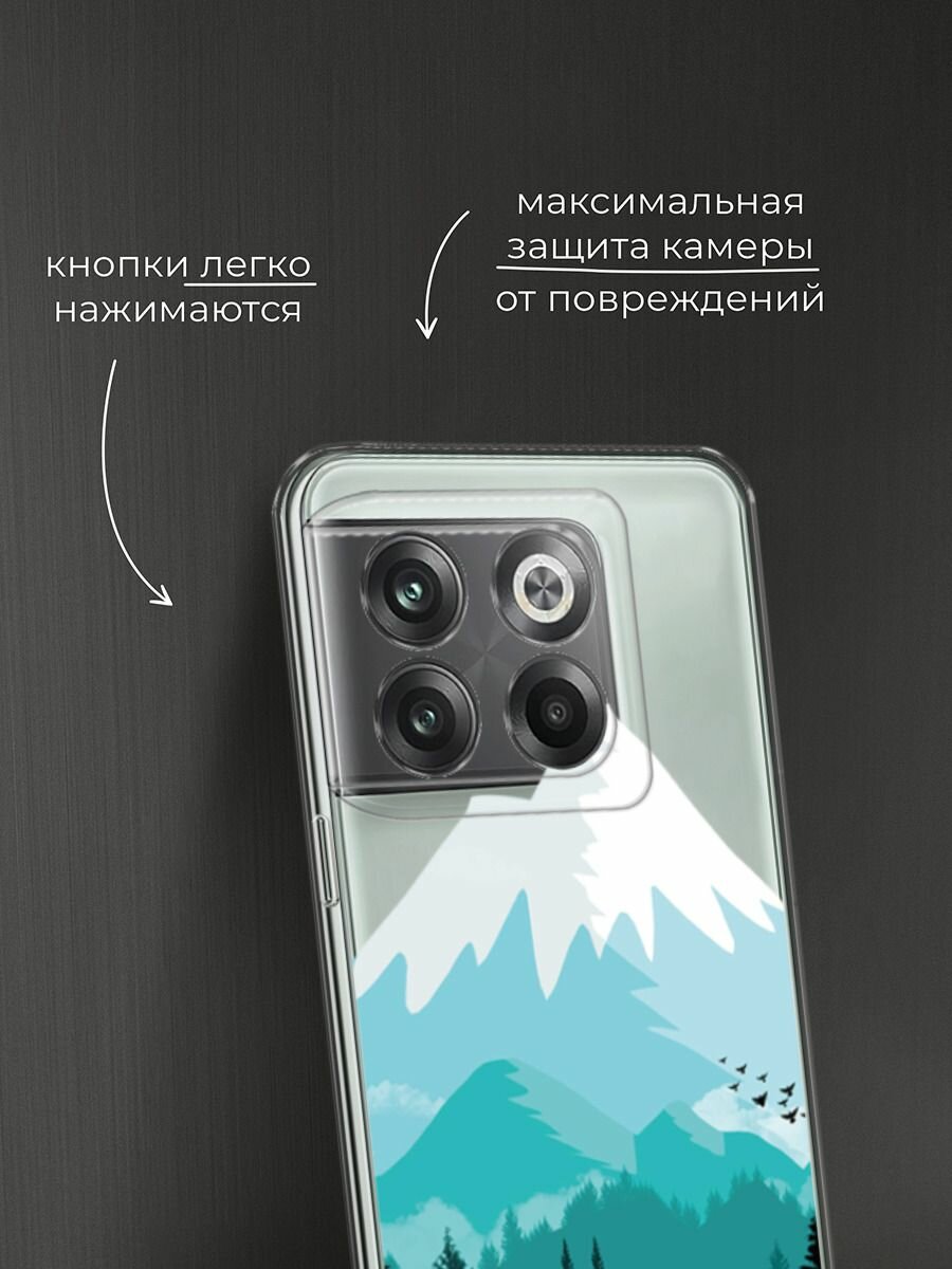 Чехол на OnePlus 10T / Ван плюс 10T с принтом "Синяя снежная гора", прозрачный — фото 1