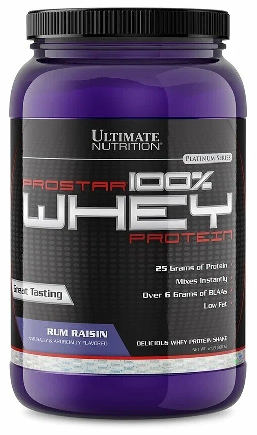 Протеин Ultimate Nutrition Prostar 100% Whey Protein, 907 гр, ром-изюм