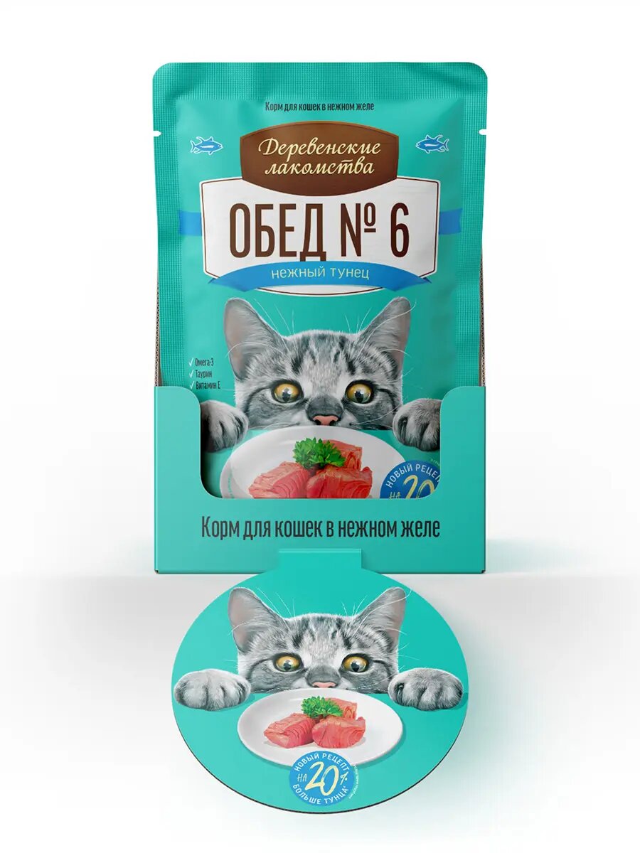 Влажный корм Деревенские лакомства для кошек (кусочки в желе), Тунец, 50 г х 24 шт.