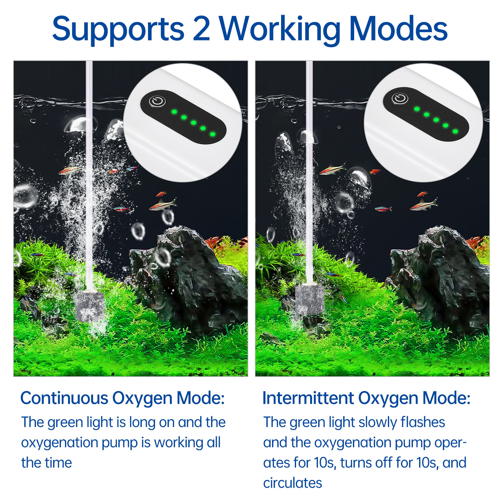 Комплект кислородного воздушного насоса на солнечной энергии 5 Вт/6 В для аквариума, кислородный аэратор, солнечный воздушный насос, 2 режима работы с солнечной панелью, кислородной трубкой, 2 камнями для образования пузырьков воздуха