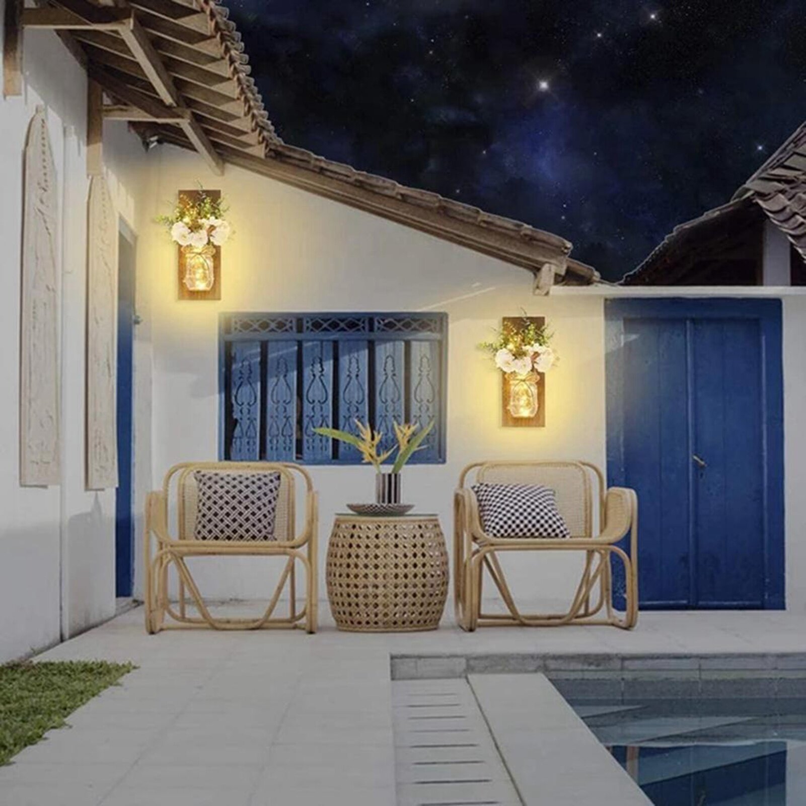 2 шт. стеклянная банка настенные бра декор деревенский настенный светильник с дистанционным управлением светодиодные гирлянды и белая роза домашний декор гостиной