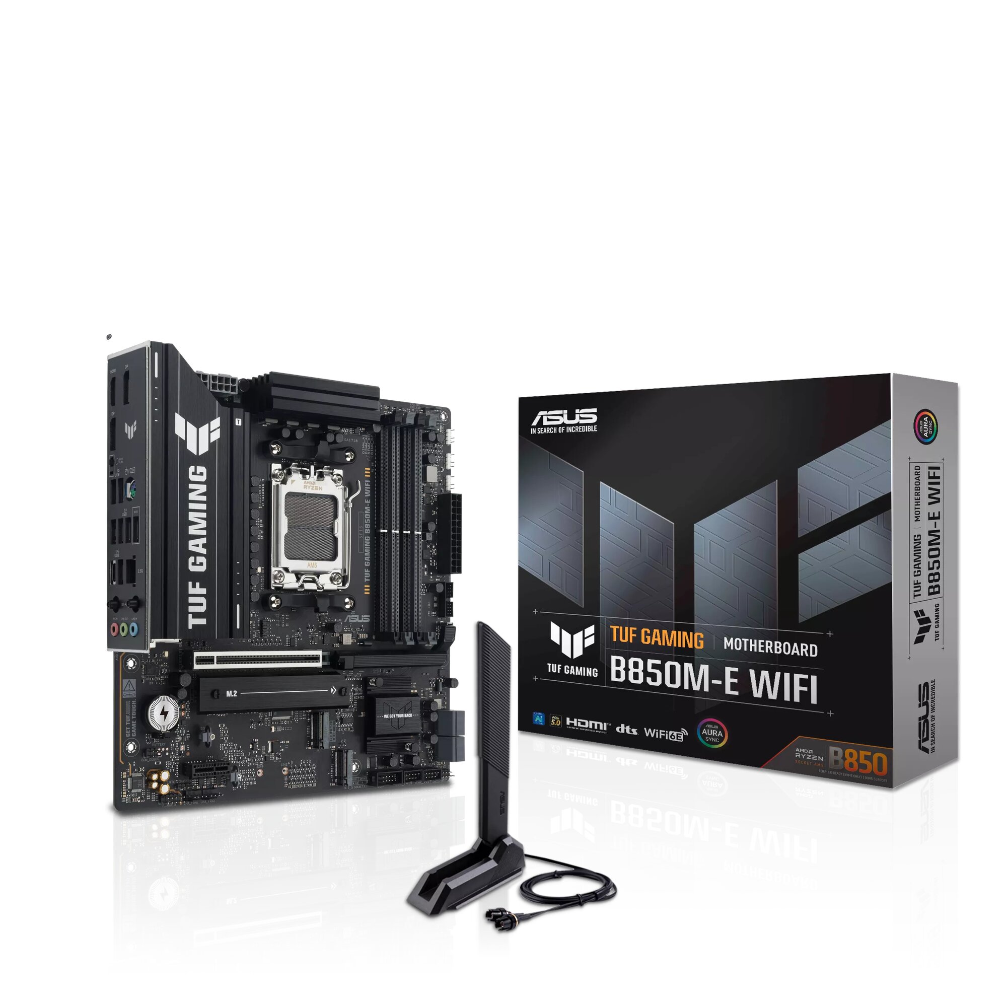 Материнская плата ASUS TUF GAMING B850M-E WIFI (AM5/AMD B850/4xDDR5/PCI-Ex16/3xM.2/SB/Wi-Fi/BT/DP/HDMI/mATX)