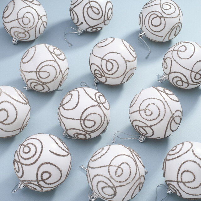 Набор пластиковых шаров Блестящий Пируэт 8 см молочный, 12 шт, Kaemingk, 025796-набор