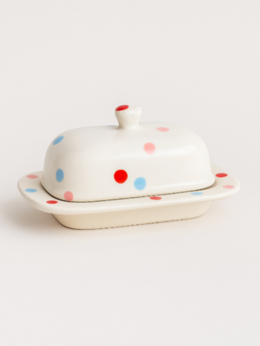 Маслёнка ручной работы «Конфетти», белая, керамика