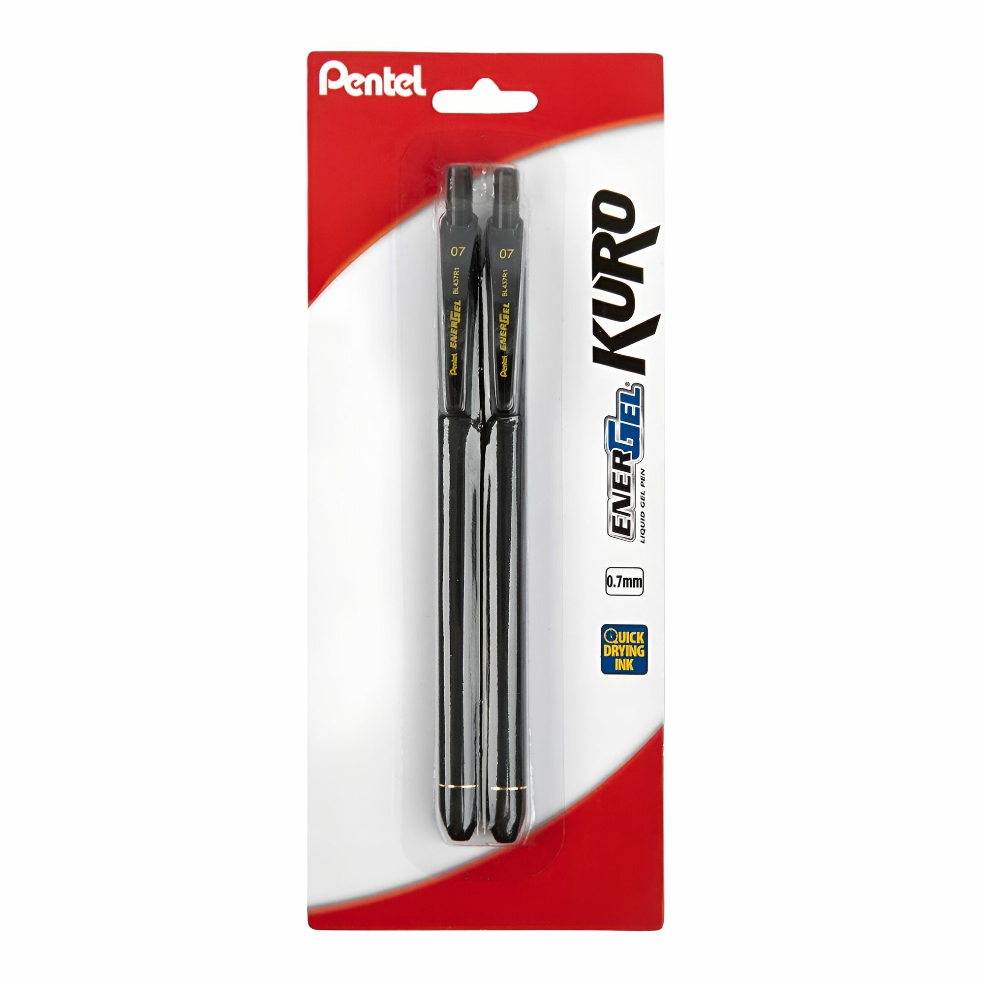 Pentel EnerGel ручки гелевые автоматические, набор 2 штуки, Черные чернила, BL437R1-2A