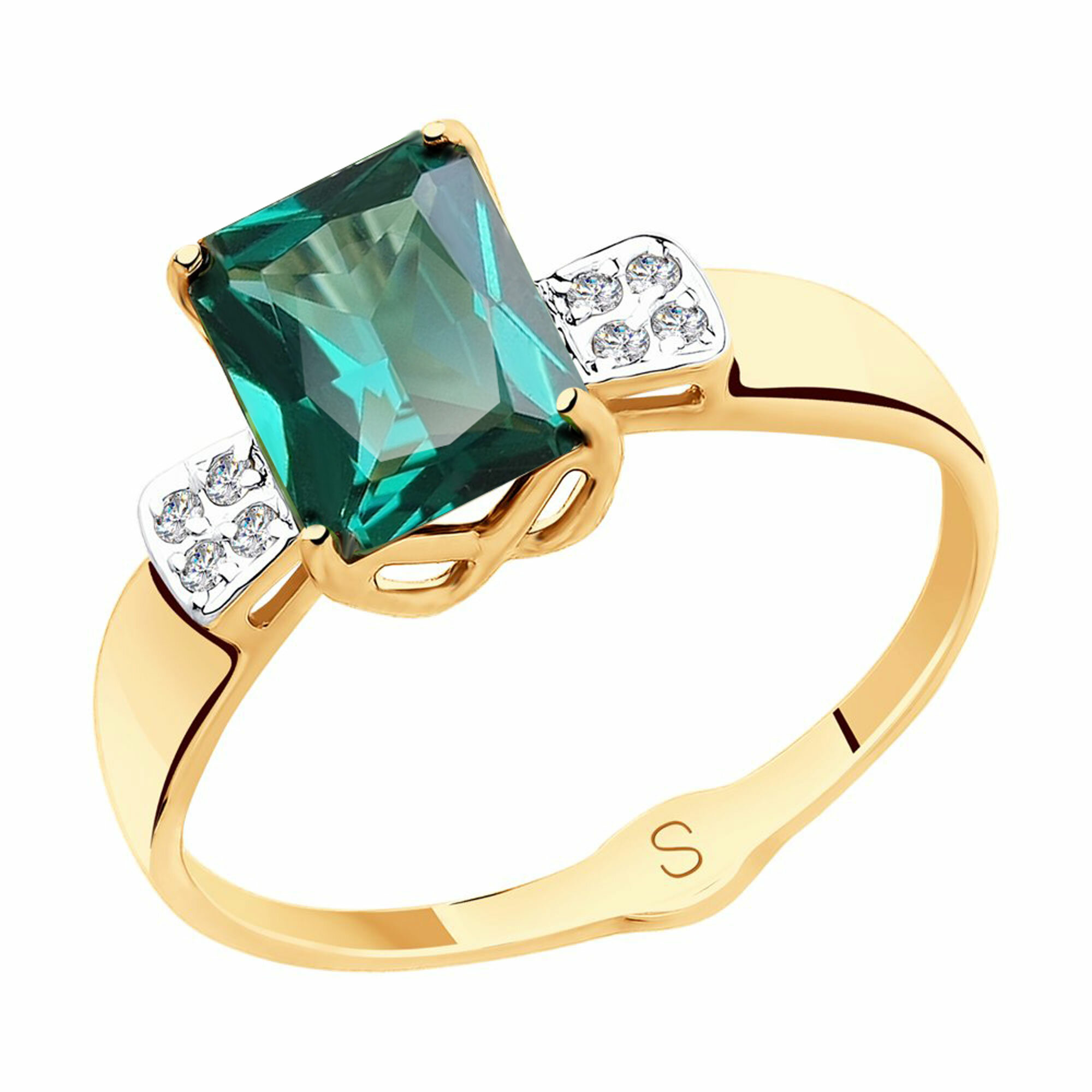 Кольцо, красное золото, 585 проба, турмалин, фианит