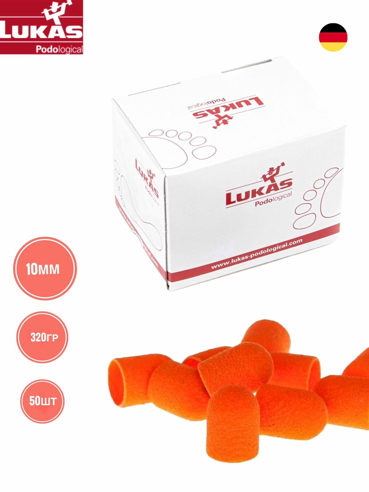 Колпачки LUKAS PODO для педикюра, диаметр 10 мм, 320 грит, 50 шт