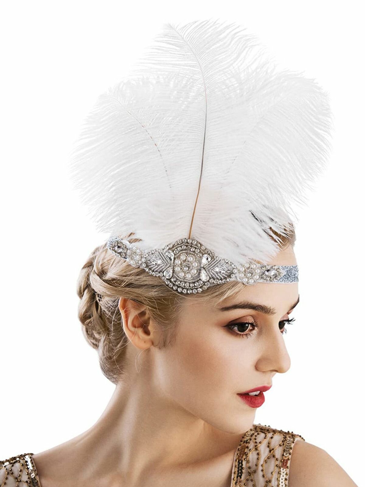 Повязка на голову с пером в стиле Гэтсби женская, черный карнавальный аксессуар с перьями для гангстерской вечеринки Чикаго 20-х годов для женщин