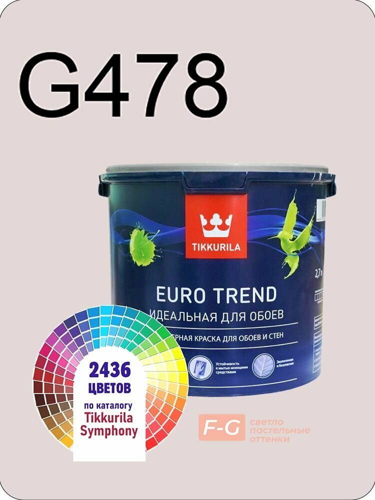 Краска для обоев Tikkurila Euro Trend 2,7л. светло-пастельные оттенки G478