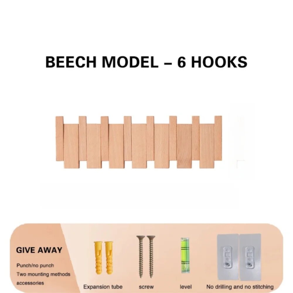 Деревянные крючки для одежды в форме клавиш пианино Бежевый, Wood Color 6 hook