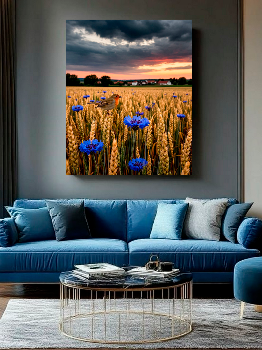 Картина на стену для интерьера "Малиновка в поле" 40х50 см, холст на подрамнике, InterToys