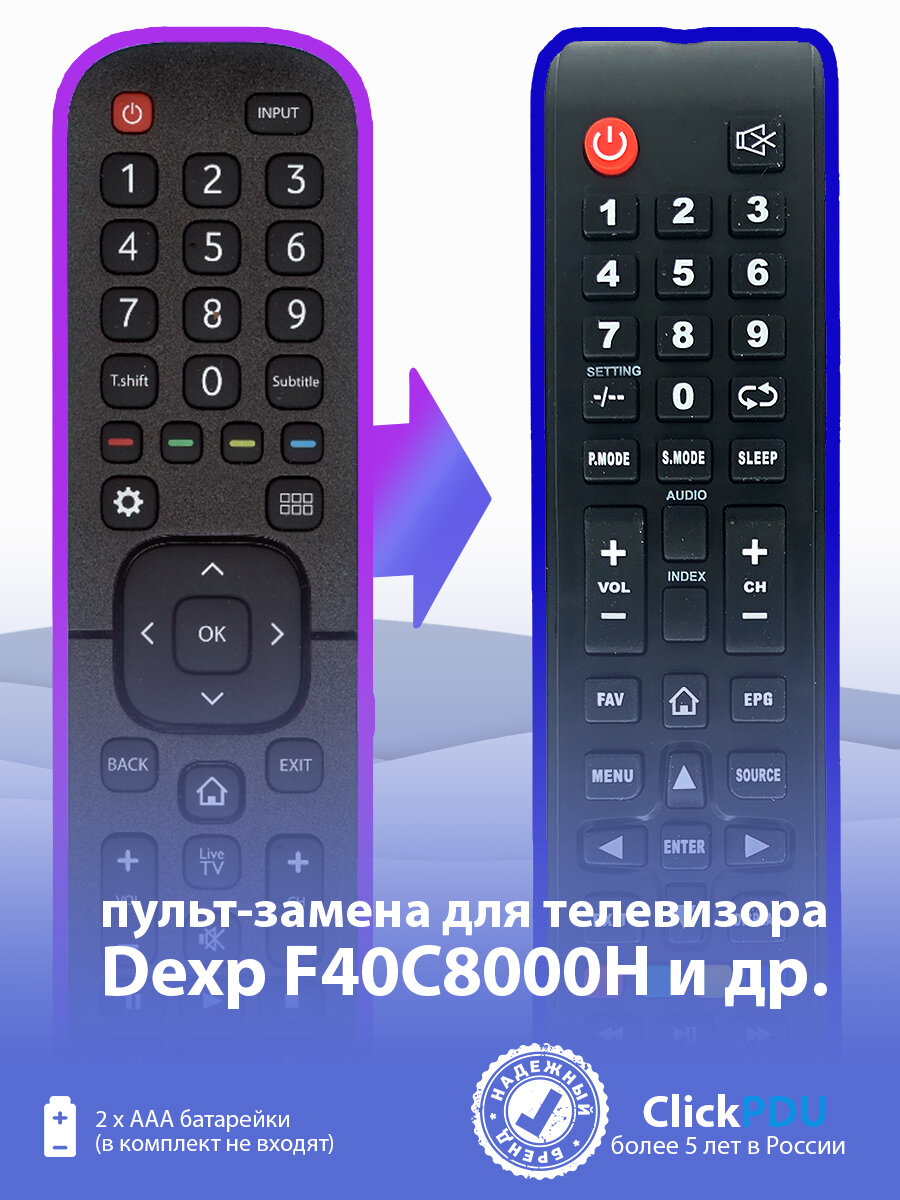 Пульт для телевизора Dexp F40C8000H и других