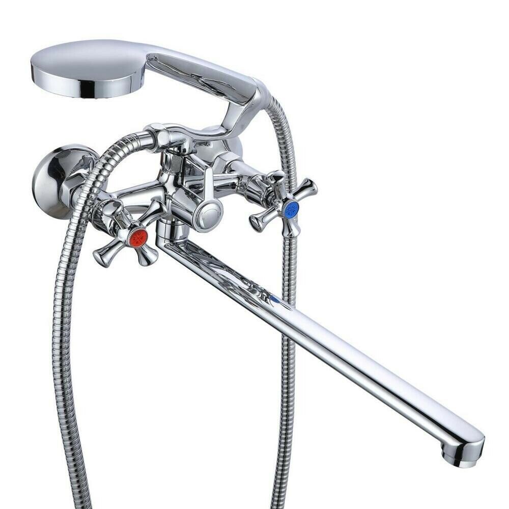 Смеситель для ванны РМС SL хром двухвентильный с длинным изливом с лейкой (SL65-140)