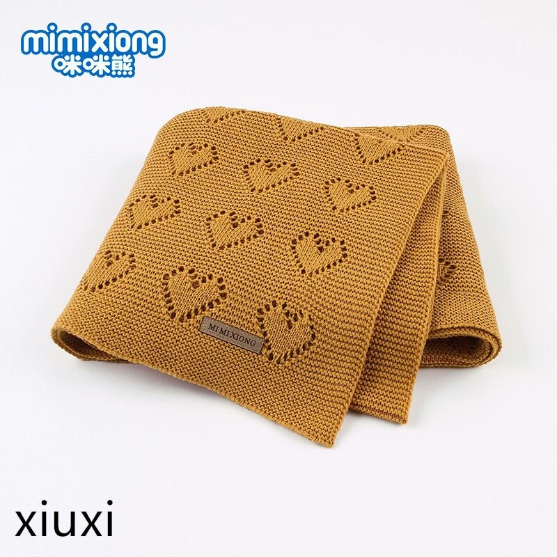 Плед детский вязаный для новорожденных малышей LuckyLu 100x80 барашки бежевые 100 % хлопок