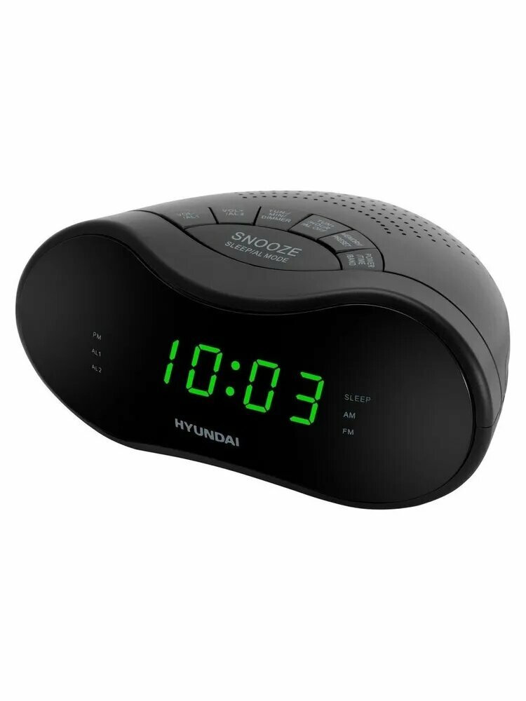 Часы электронные настольные с радио FM Hyundai H-RCL200, LED-дисплей, подсветка зеленая, радиобудильник, часы с будильником, от сети 220В, с большими цифрами