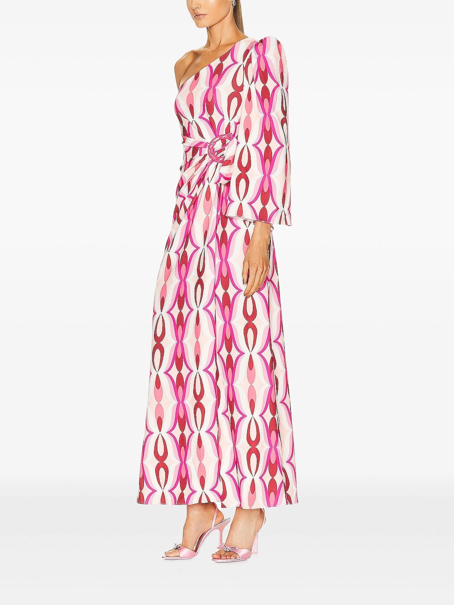Платье PatBo One-shoulder patterned maxi dress, размер 6, коралловый/розовый — фото 1