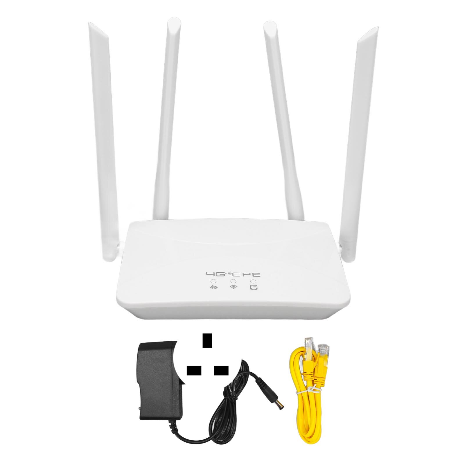 4G LTE маршрутизатор 300 Мбит / с 4 Антенны с высоким усилением Мобильная точка горячей точки беспроводной маршрутизатор Wi -Fi с слотом для SIM -карты для Европы Asia 100–240V UK Plug