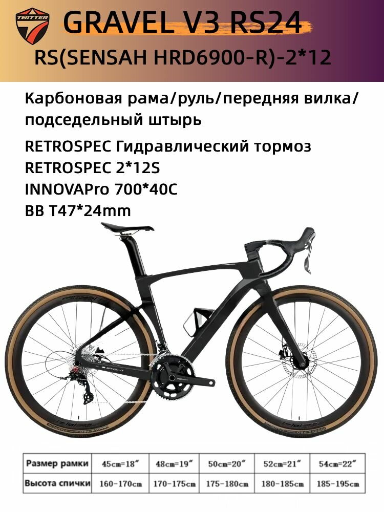 TWITTER BIKE Велосипед Гравийный, Gravel V3,20,29, black-rs24,50