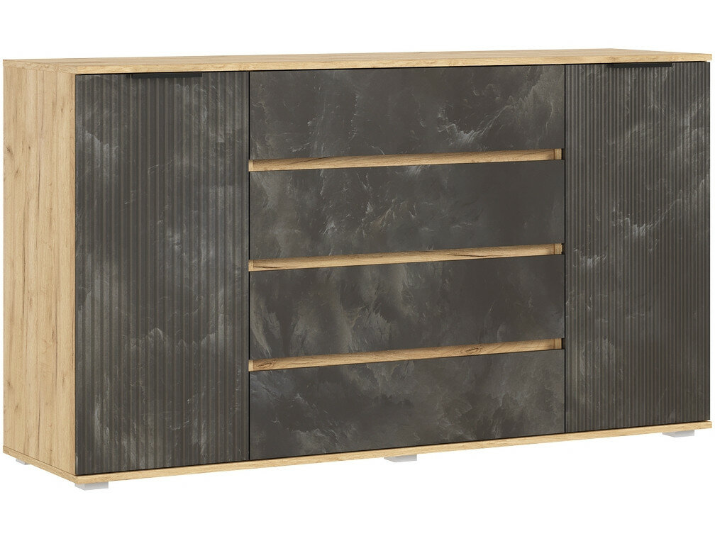 Комод 2 двери 4 ящика (1600), современный, Дуб крафт/Мальта грей