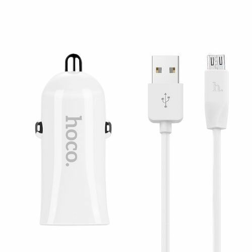 Автомобильное зарядное устройство на 2 USB + кабель Micro USB, Hoco Z12 Elite Car Charger Set, белое