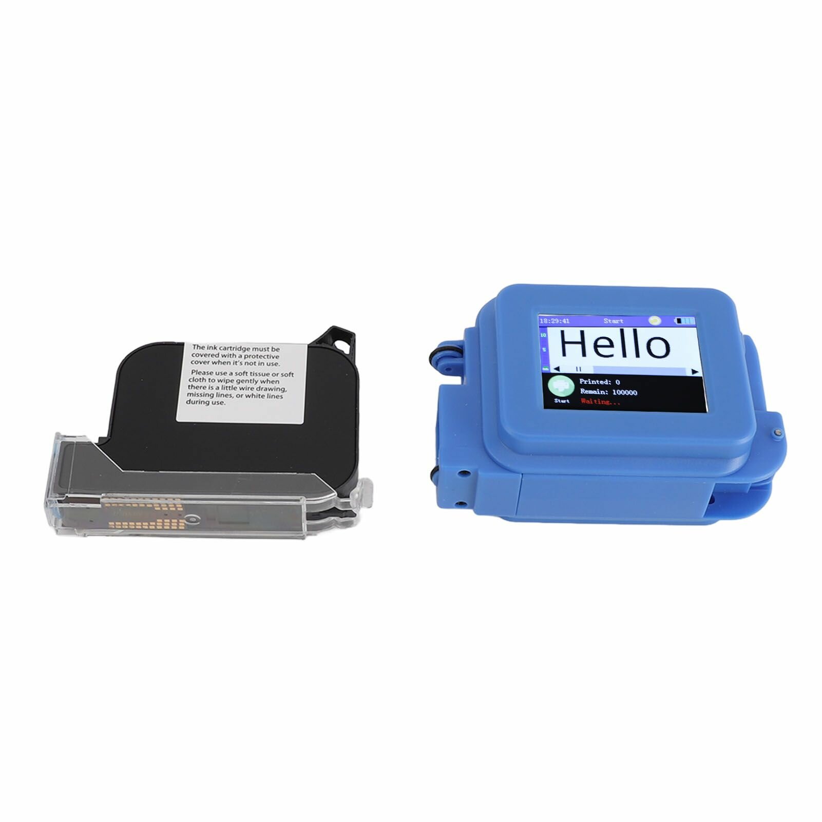 Карманный струйный принтер с регулируемой высотой печати 0.1-0.5 дюйма/1 дюйм с сенсорным экраном, ручным струйным кодером с быстро сохнущим чернилом для текста, штрих-кода, синий