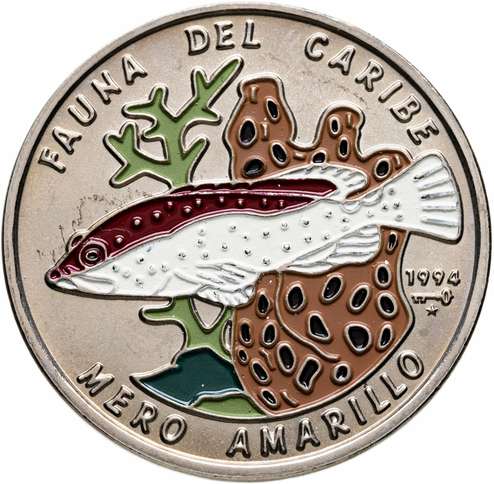 Куба 1 песо peso 1994 "Карибская фауна - Разноцветный групер", Сталь, в сохранности UNC