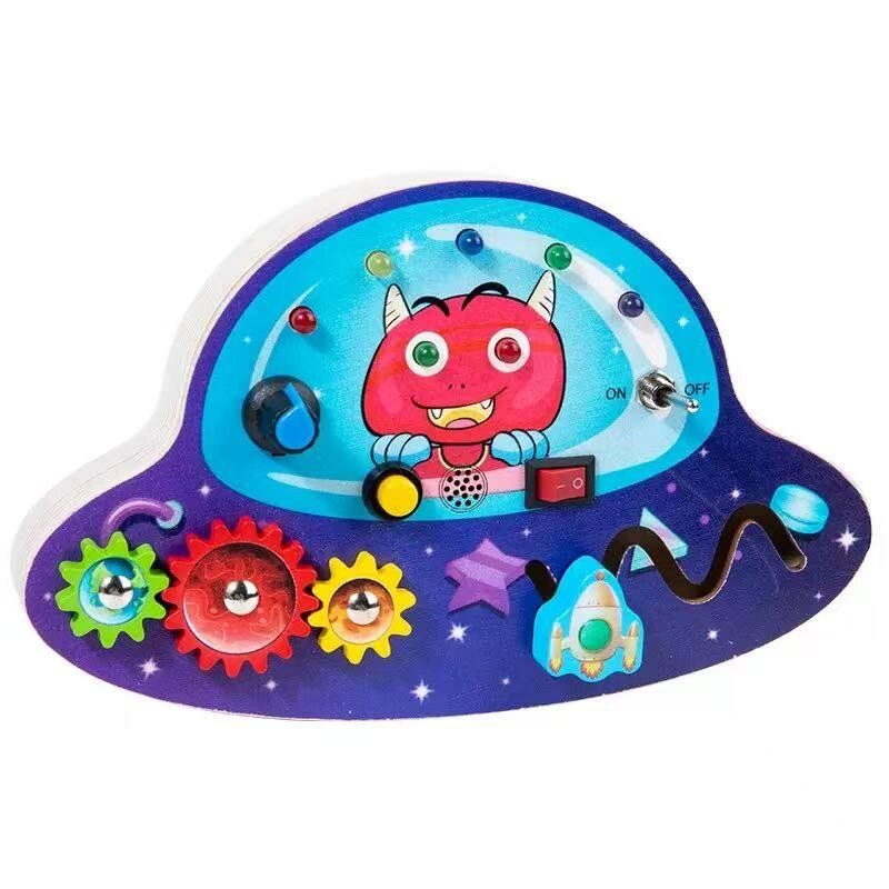 Детская развивающая деревянная игрушка с LED-лампой, розеткой и выключателем, активная панель