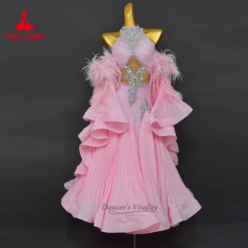 Женский танцевальный костюм Dancer's Vitality с камнями AB и перьями Розовый, XL, Pink