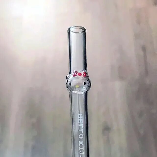 Многоразовые стеклянные трубочки Sanrio Hello Kitty, симпатичные 3D-трубочки с мультяшным принтом, подходят для сока, молока и т. д, идеально подходят для тематических вечеринок и баров.