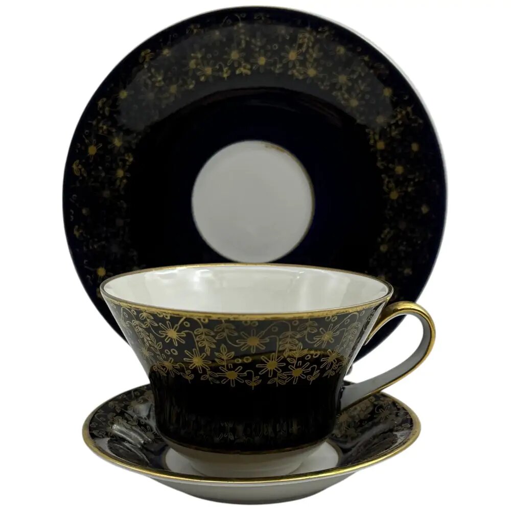 Чайное трио "Harmonia", 150 мл, фарфор, кобальт, позолота, 1950-1980 гг, Weimar, ГДР