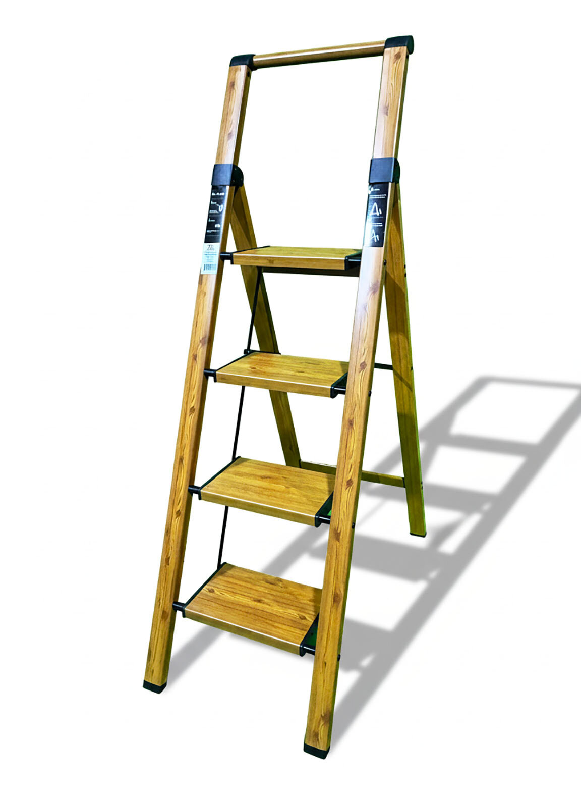 Стремянка Алюминиевая Calipso 4 Широкие Ступени, Цвет Дерево, Рабочая Высота 2.95 М, Нагрузка 150 Кг.