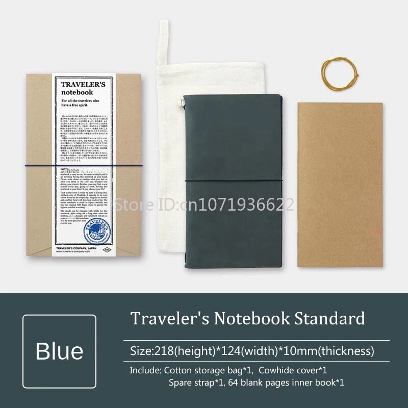 Оригинальный блокнот Midori TRAVELER'S TN из воловьей кожи Синий, Blue Standard