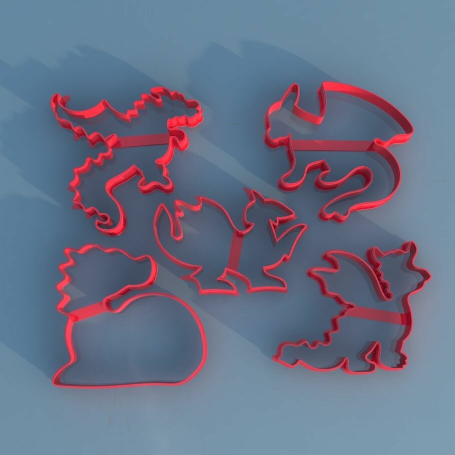 Формочки для печенья и пряников Драконы, набор 5 шт.