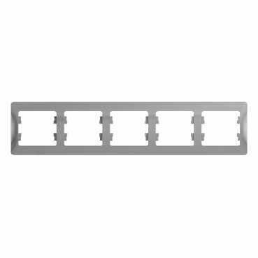 Рамка для розеток и выключателей Systeme Electric горизонтальная 5 постов алюминий, Glossa