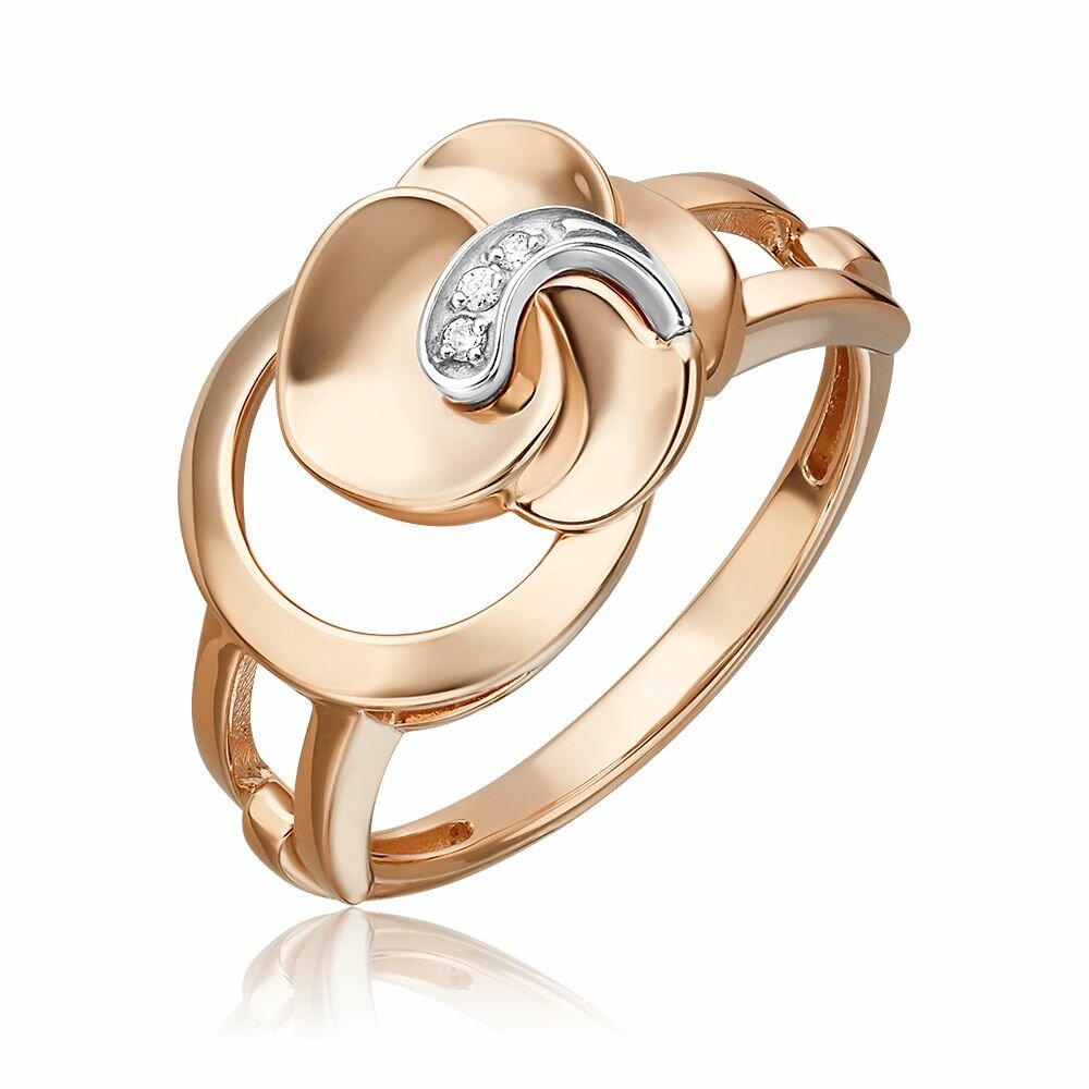 Кольцо, комбинированное золото, 585 проба, родирование, бриллиант