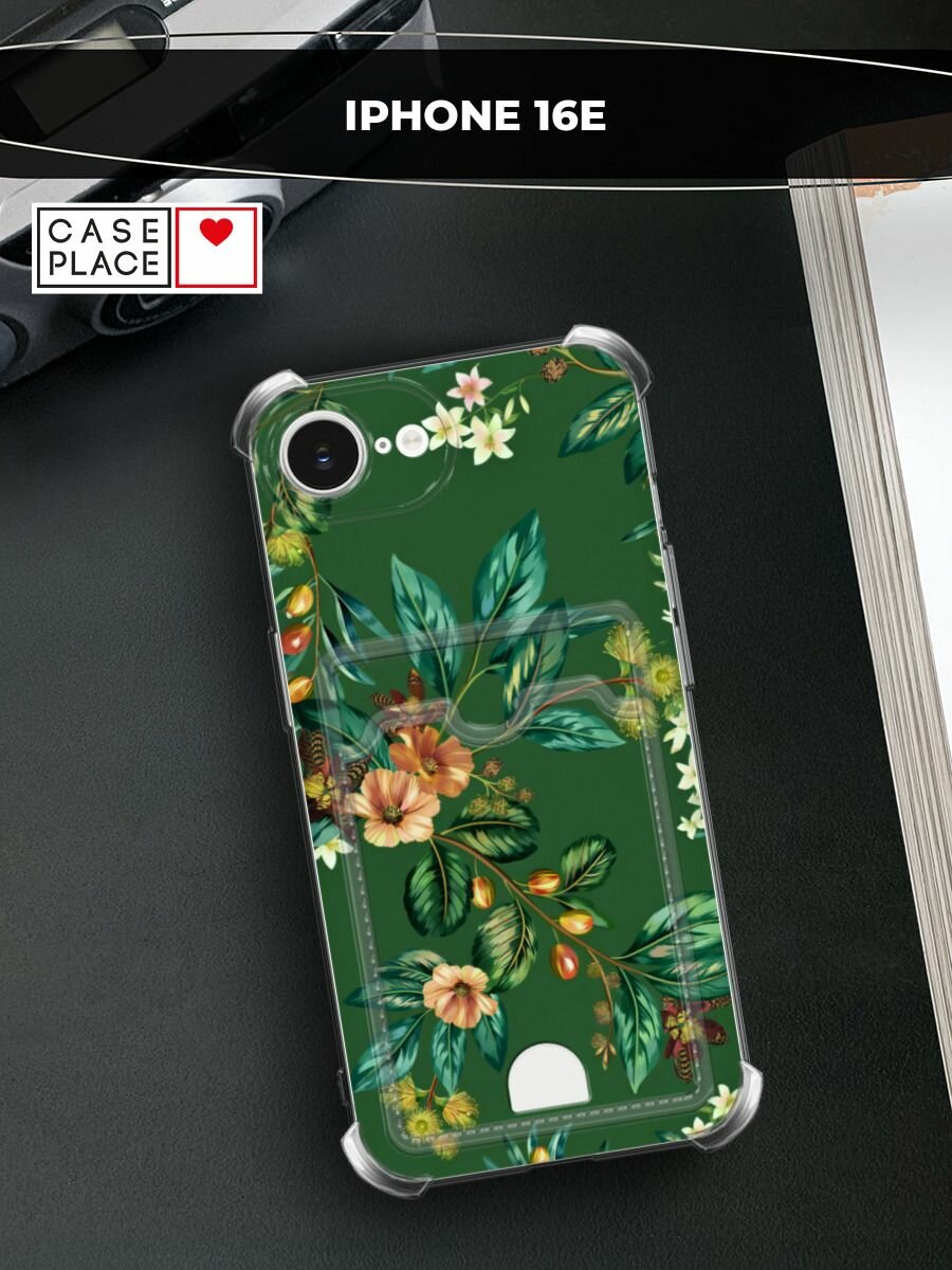 Чехол на Apple iPhone 16e/17e (Айфон 16е/17e) с картой и принтом Цветущие нити