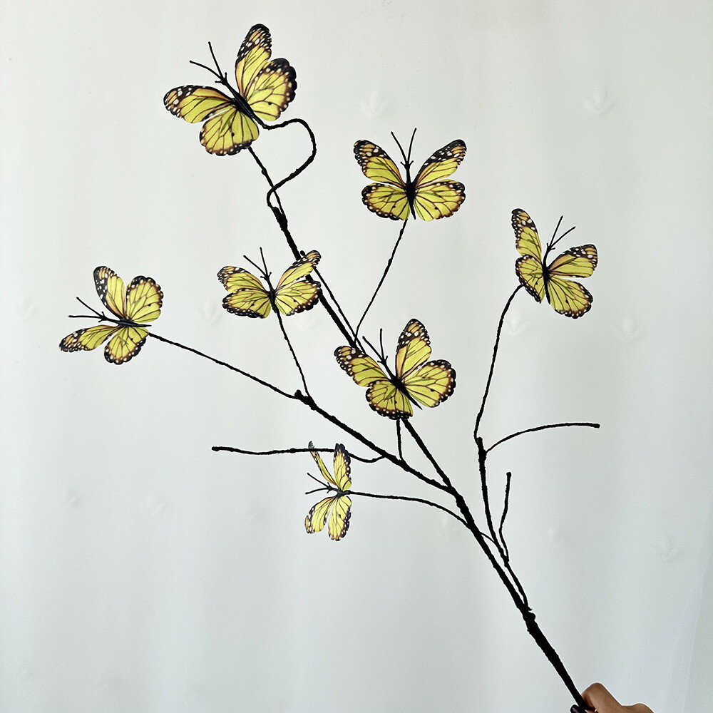 Wedding butterfly party decor with silk fabric and foam branches for photography and home deep yellow