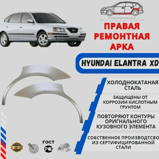 Правая ремонтная арка для автомобиля седан Hyundai Elantra XD Рестайлинг/Дорестейлинг (2007 2013 г. в.) Холоднокатаная сталь 0.8 мм