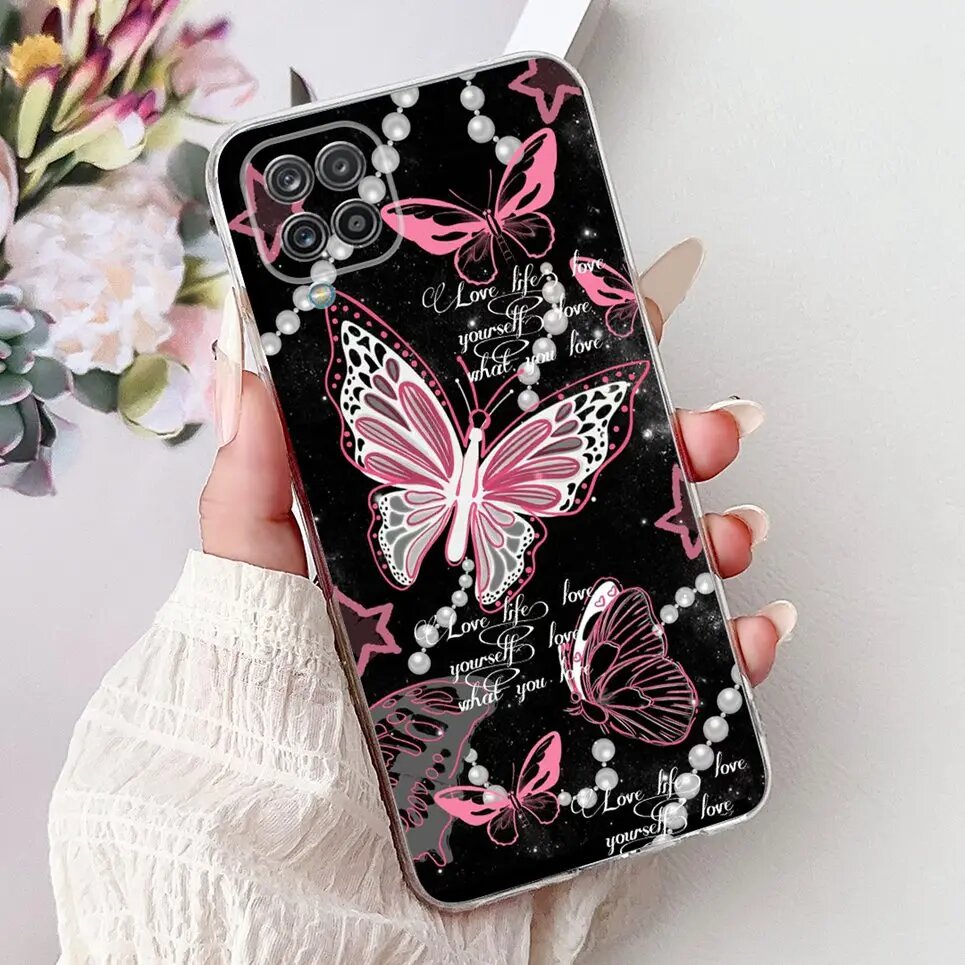 Чехол для Samsung Galaxy A12 A125F Samsung M12 F12 Coque Capa, красочный чехол для телефона с рисунком бабочки и цветка, прозрачный мягкий ТПУ