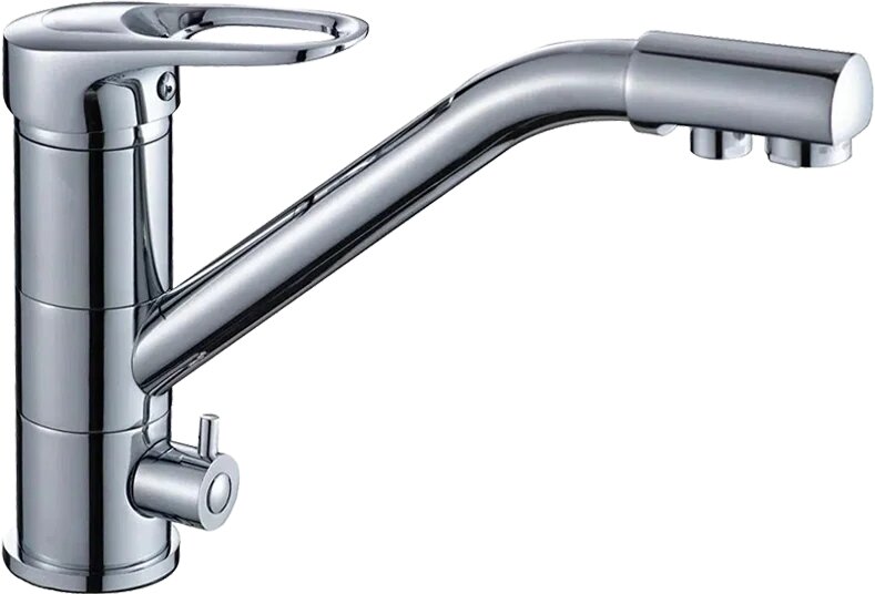 Смеситель для кухни Haiba HB04 HB4304 с краном для питьевой воды, с поворотным изливом, хром, глянцевый, однорычажный, латунный, с керамическим картриджем