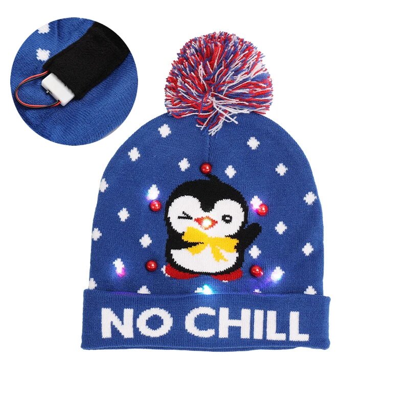 Шапка с подсветкой "No Chill" снеговик, темно-синий
