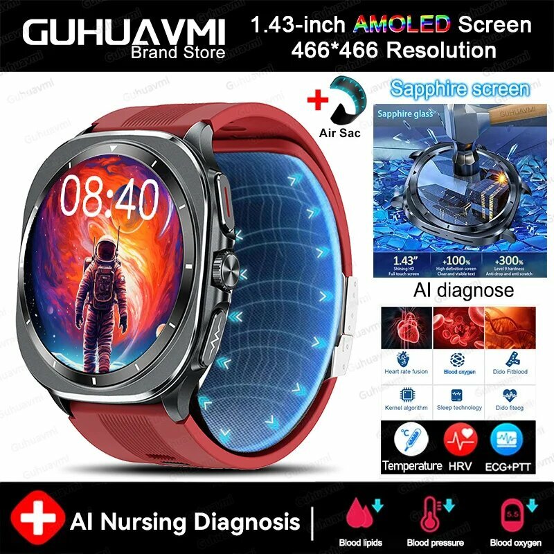 Sapphire Smart Watches Blood Pressure health monitoring Blood Lipid Uric Acid ECG PPG NFC Call Health Smartwatch For Android iOS