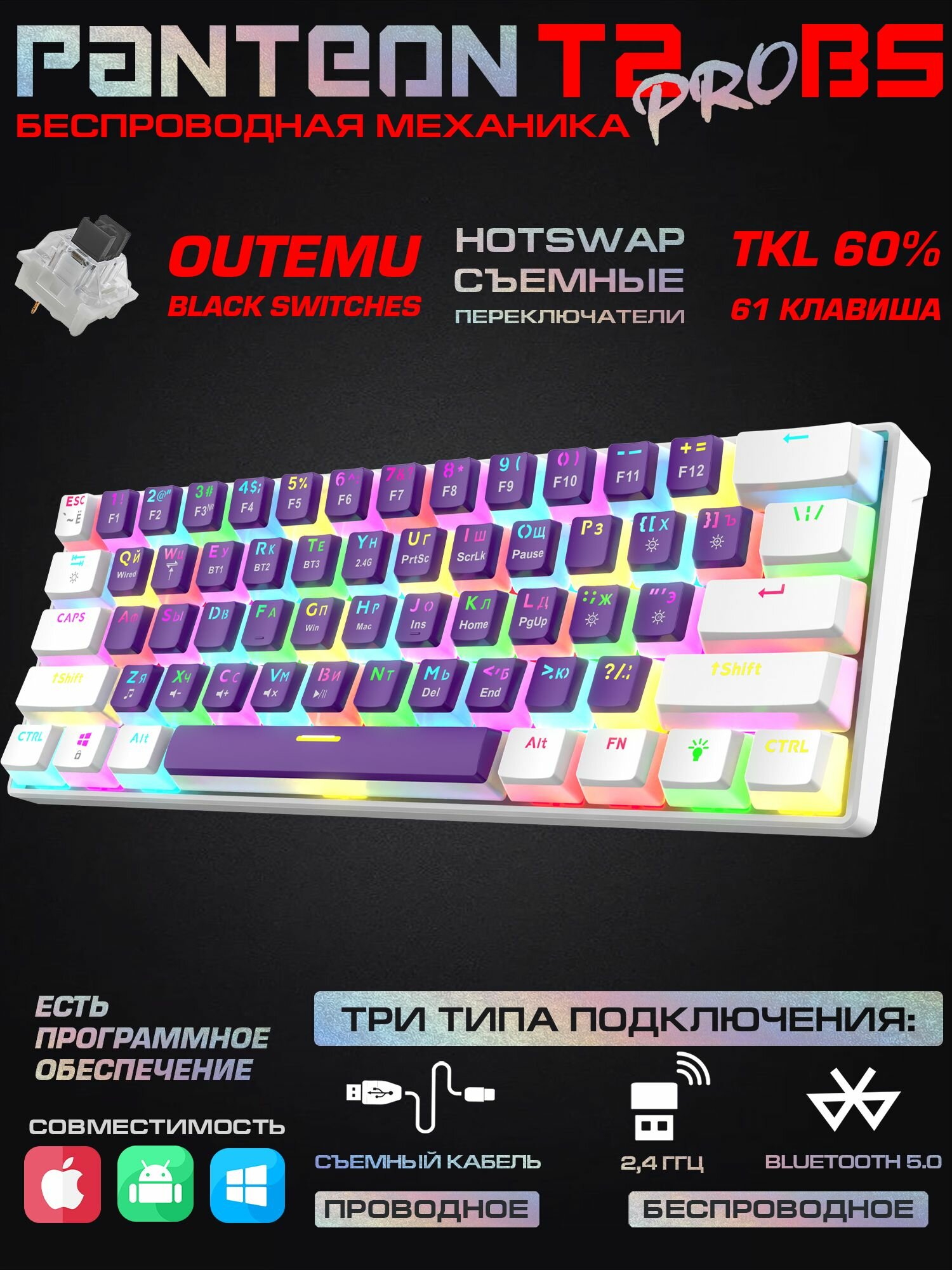 Механическая клавиатура PANTEON T2 PRO BS Purple-White (79)