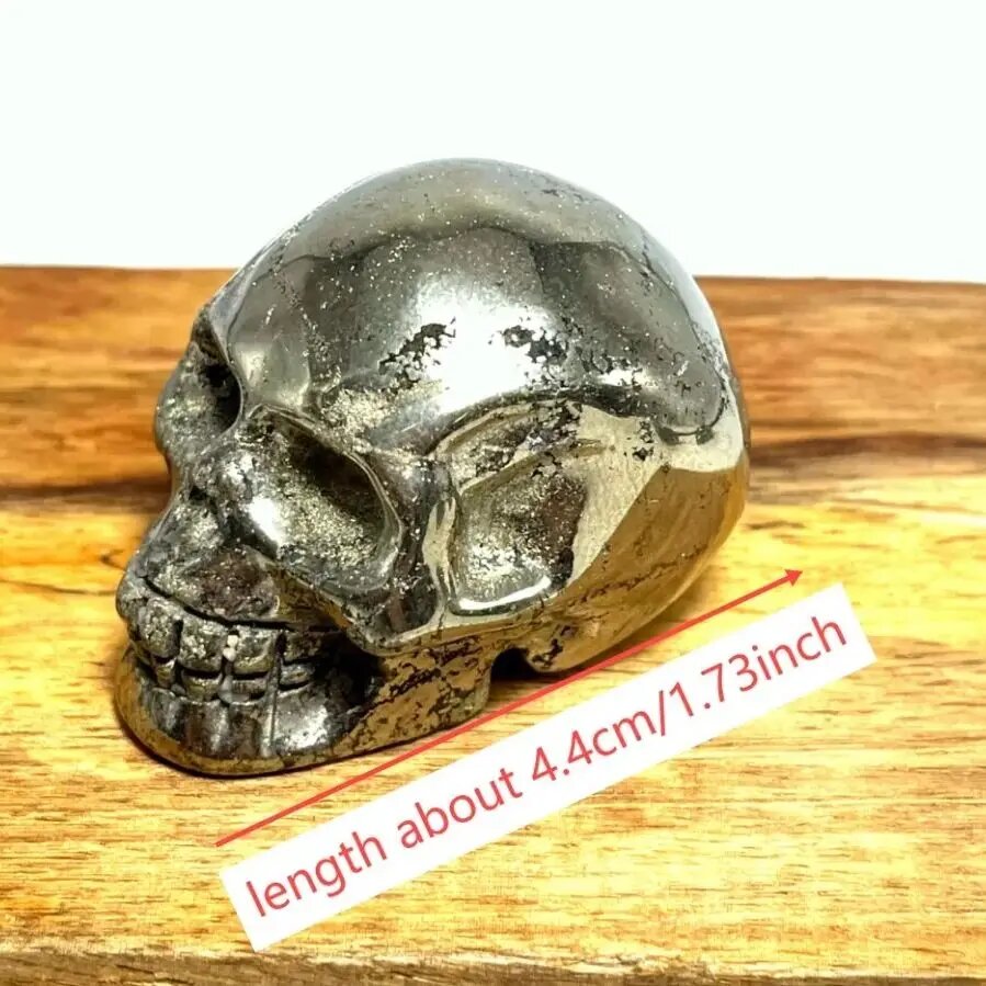 Натуральный золотой пирит, украшение в виде черепа, натуральный кристалл, необработанный камень, детализация зубов, уникальные узоры из натуральных трещин, домашний декор